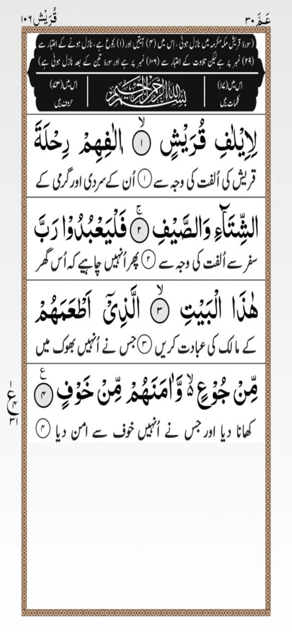 Surah Quraish With Urdu Translation | English & Hindi